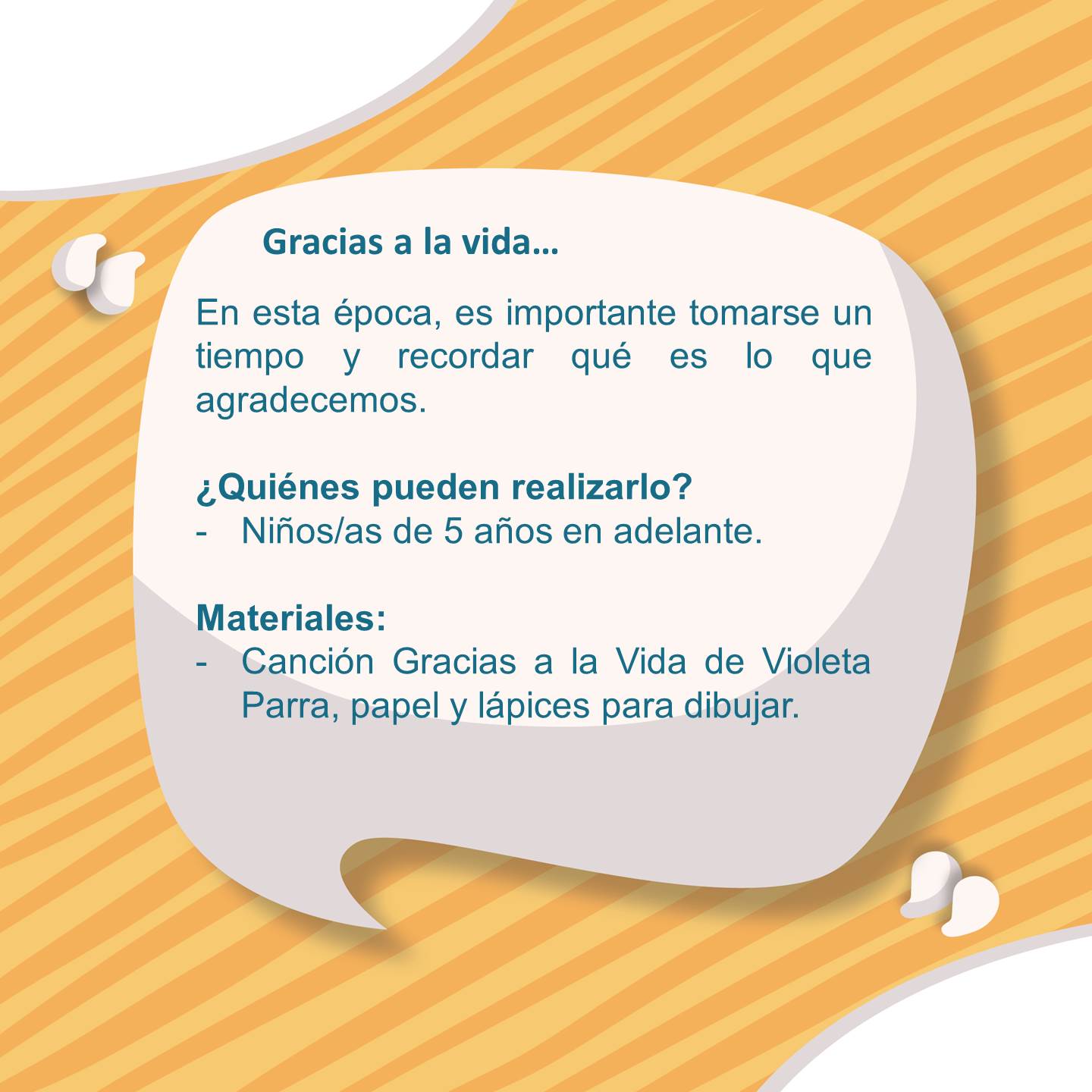 “Gracias a la vida”: Actividad para que niños y niñas reflexionen y ...